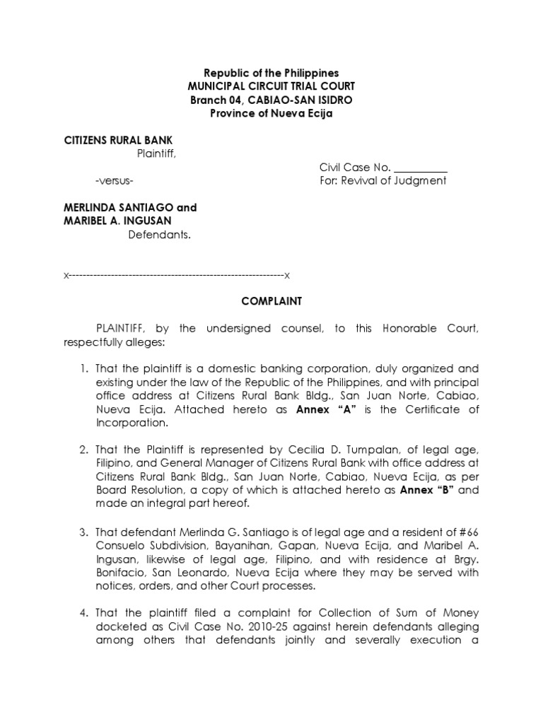Republic of The Philippines Municipal Circuit Trial Court Branch 04 ...