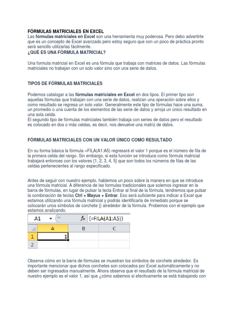 Formulas Matriciales en Excel | PDF | Fórmula | Matriz (Matemáticas)