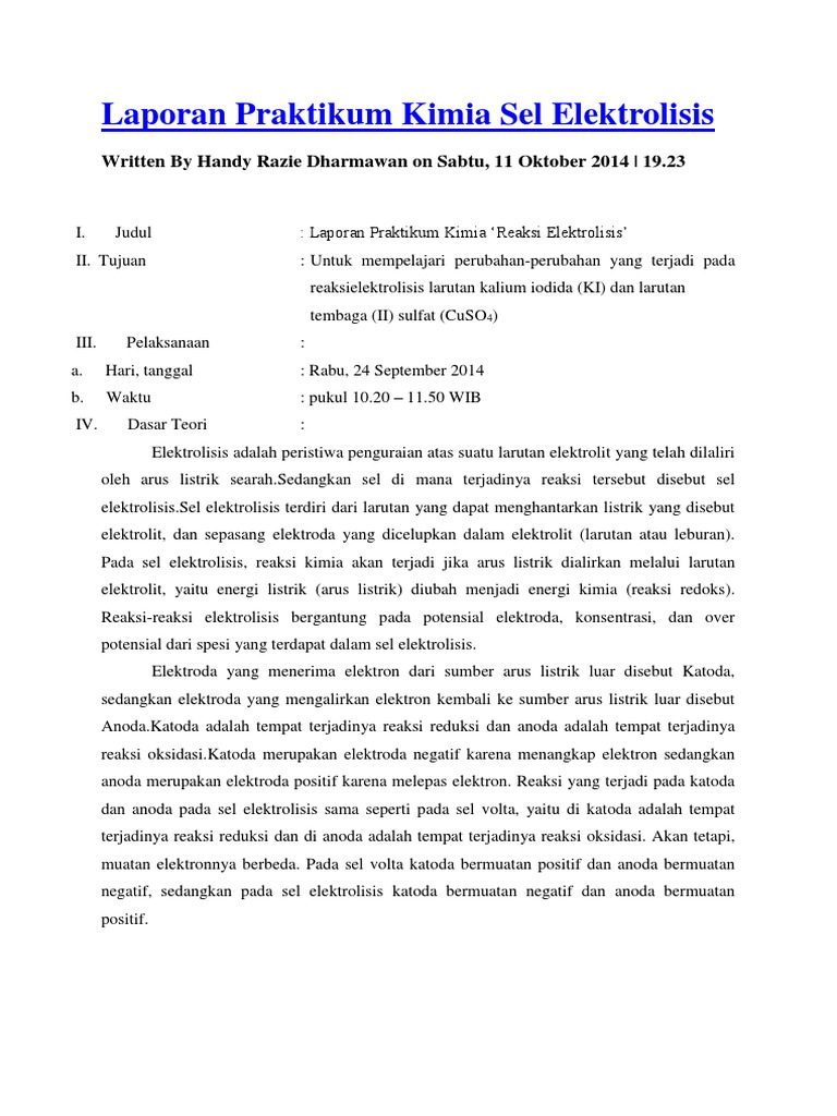 Bahan Kimia Kimia Sel Elektrolisis | PDF