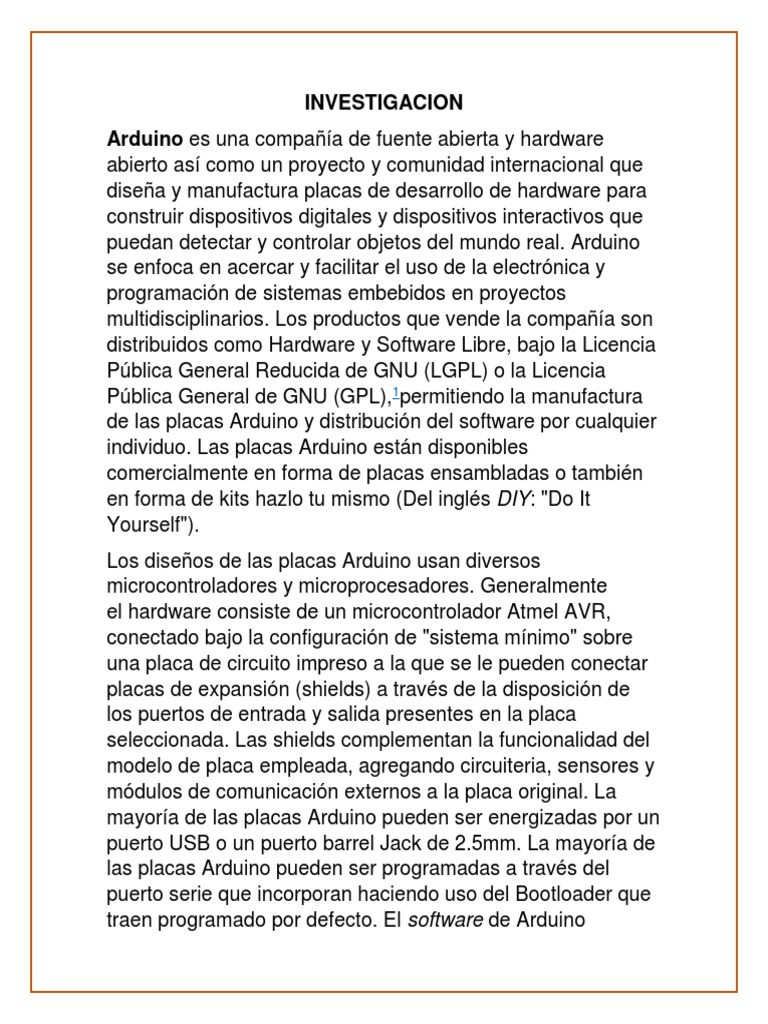 Arduino Informe | PDF | Arduino | Ingeniería Electrónica