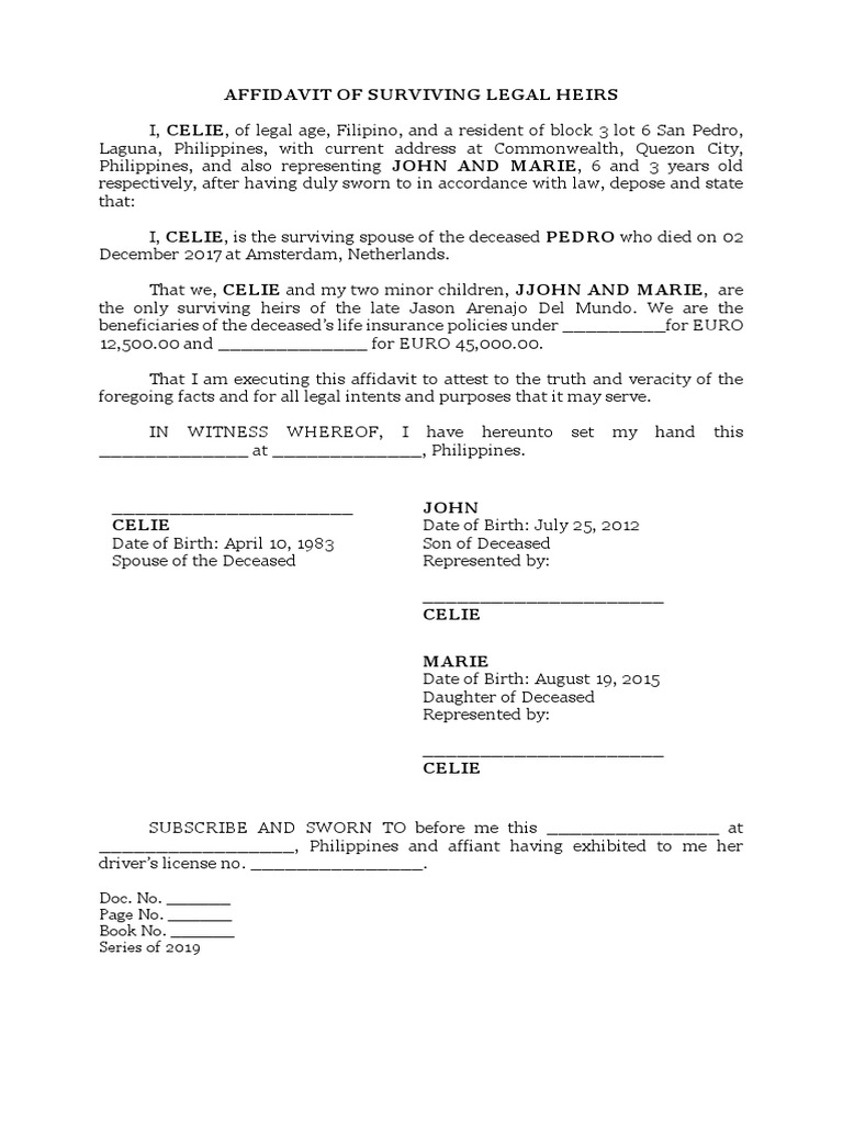 Affidavit of Surviving Heirs | PDF