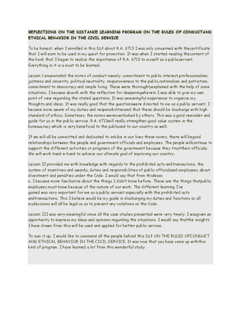 Reflecting on Ethics: Learning the Importance of Integrity and ...