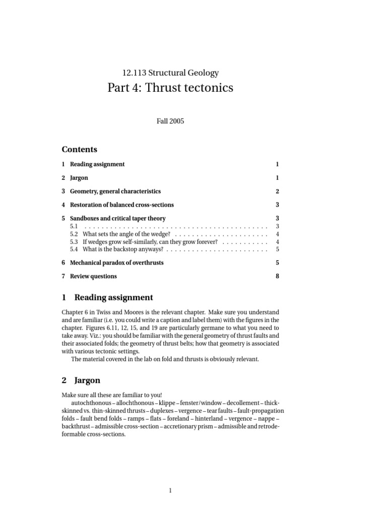 Part 4: Thrust Tectonics: 12.113 Structural Geology | PDF | Fault ...
