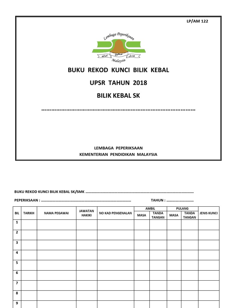 Buku Rekod Kunci Bilik Kebal SK | PDF | Teknologi & Rekayasa