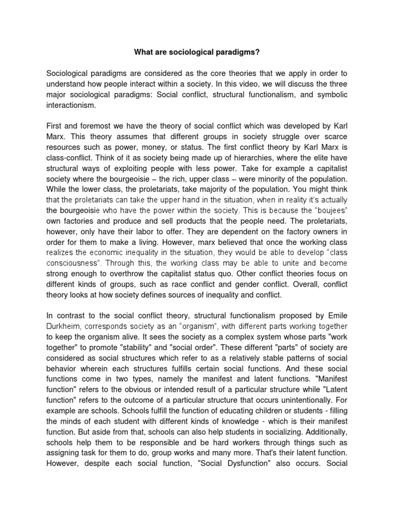 What Are Sociological Paradigms | PDF | Social Conflict | Philosophical ...