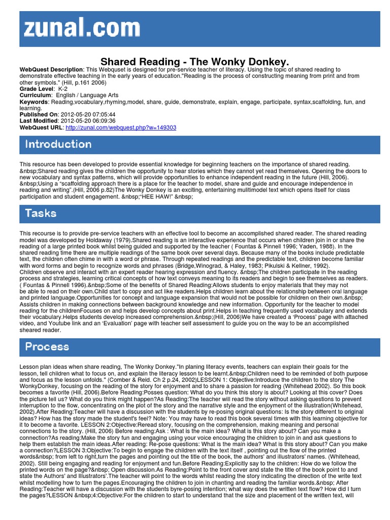 Shared Reading - The Wonky Donkey | PDF | Educational Assessment ...