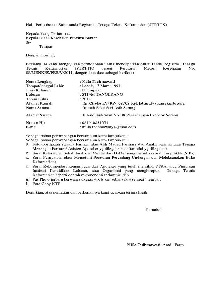 Surat Permohonan STRTTK | PDF
