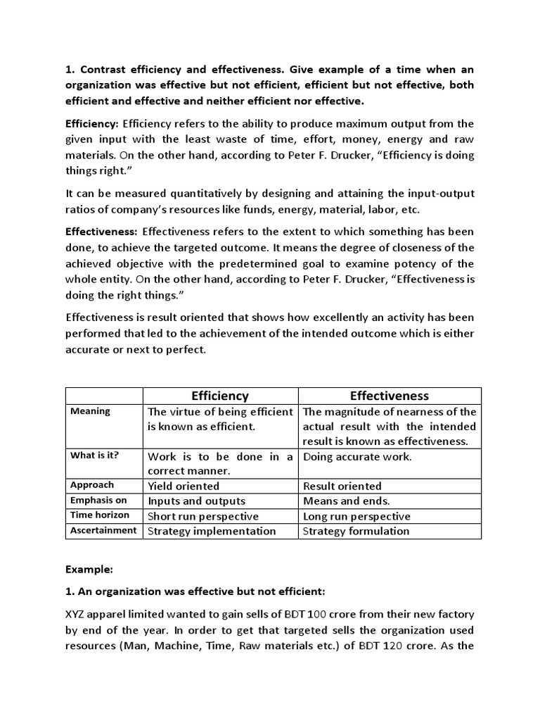 Efficiency Vs Effectiveness With Example | PDF | Efficiency | Cognition