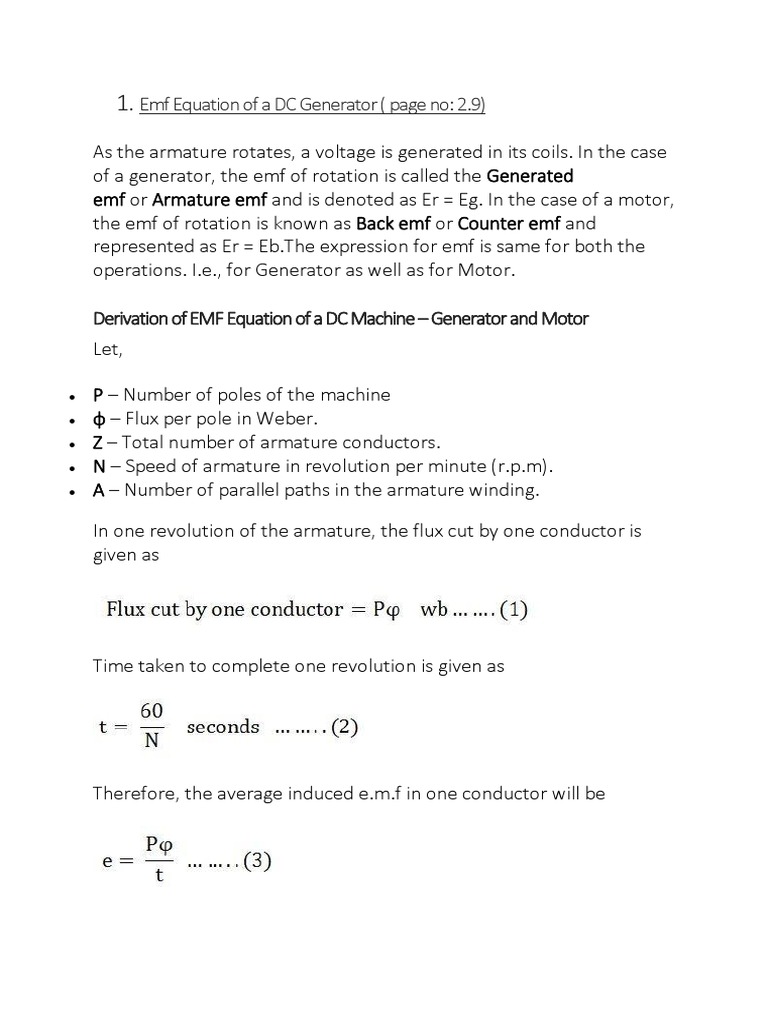 Emf Equation of A DC Generator (Page No: 2.9) | PDF | Electromagnetic ...