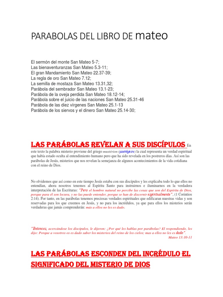 Parabolas Del Libro de Mateo | PDF | Parábolas de Jesús | Bienaventuranzas