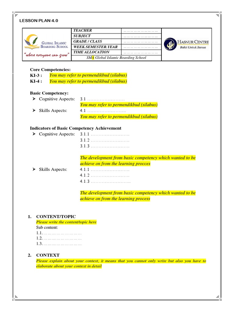 FORMAT Lesson Plan 4.0 (New) | PDF | Lesson Plan | Learning