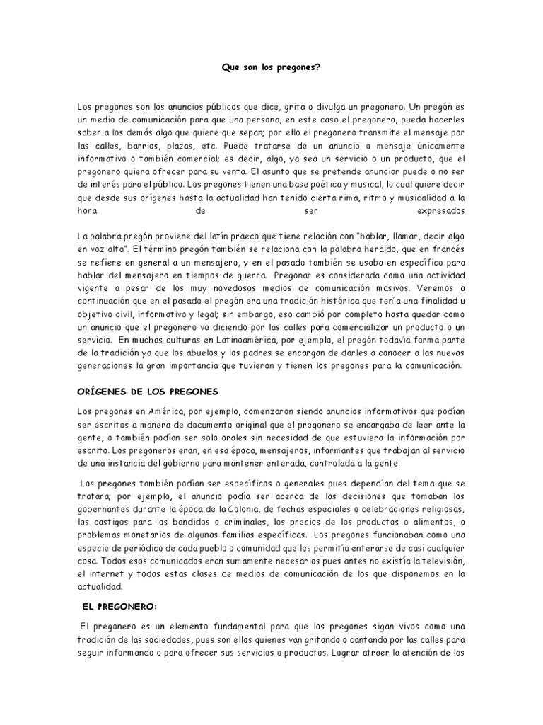 Características y Tipos de Pregones | PDF | Medios de comunicación en ...