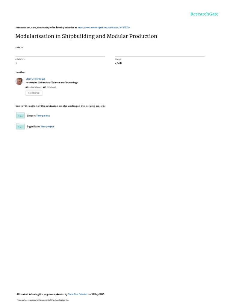 Modularisation in Shipbuilding and Modular Production PDF | Download ...