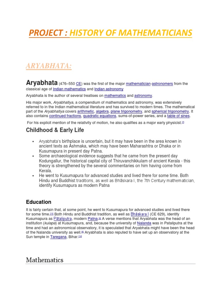 Project:: History of Mathematicians | PDF | Perpendicular | Multiplication