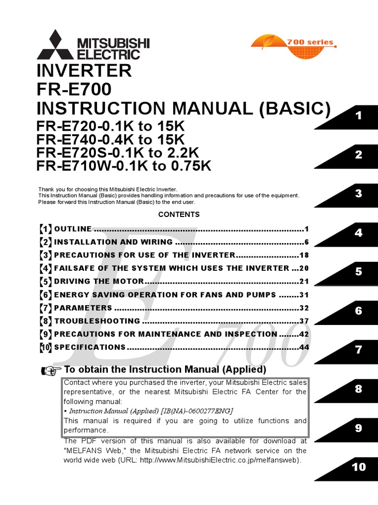 FR-E700 Instruction Manual (Basic) Inverter | PDF | Power Inverter | Electrical Wiring