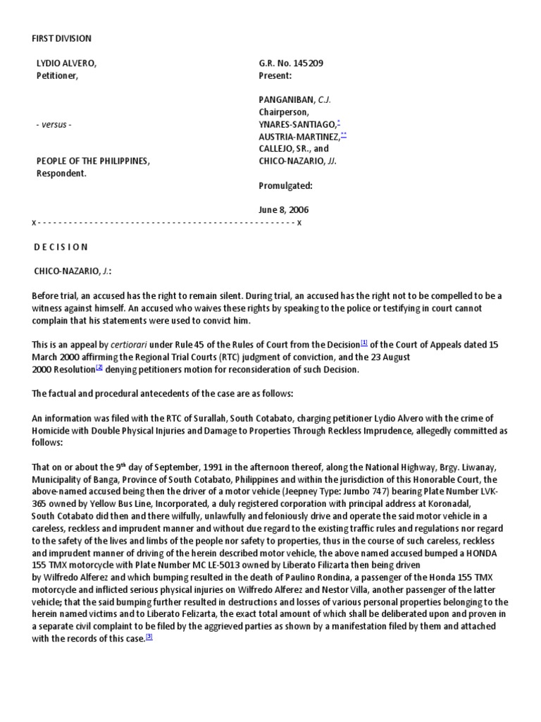 Reckless Imprudence Jurisprudence | PDF | Brake | Burden Of Proof (Law)