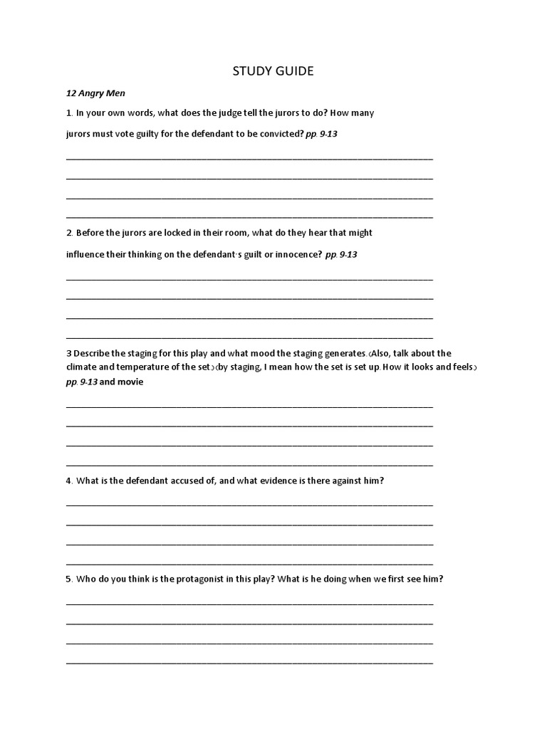 12 Angry Men Study Guide | PDF | Legal Procedure | Prosecution