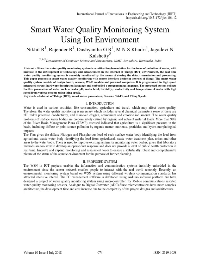 Smart Water Quality Monitoring | PDF | Environmental Monitoring ...