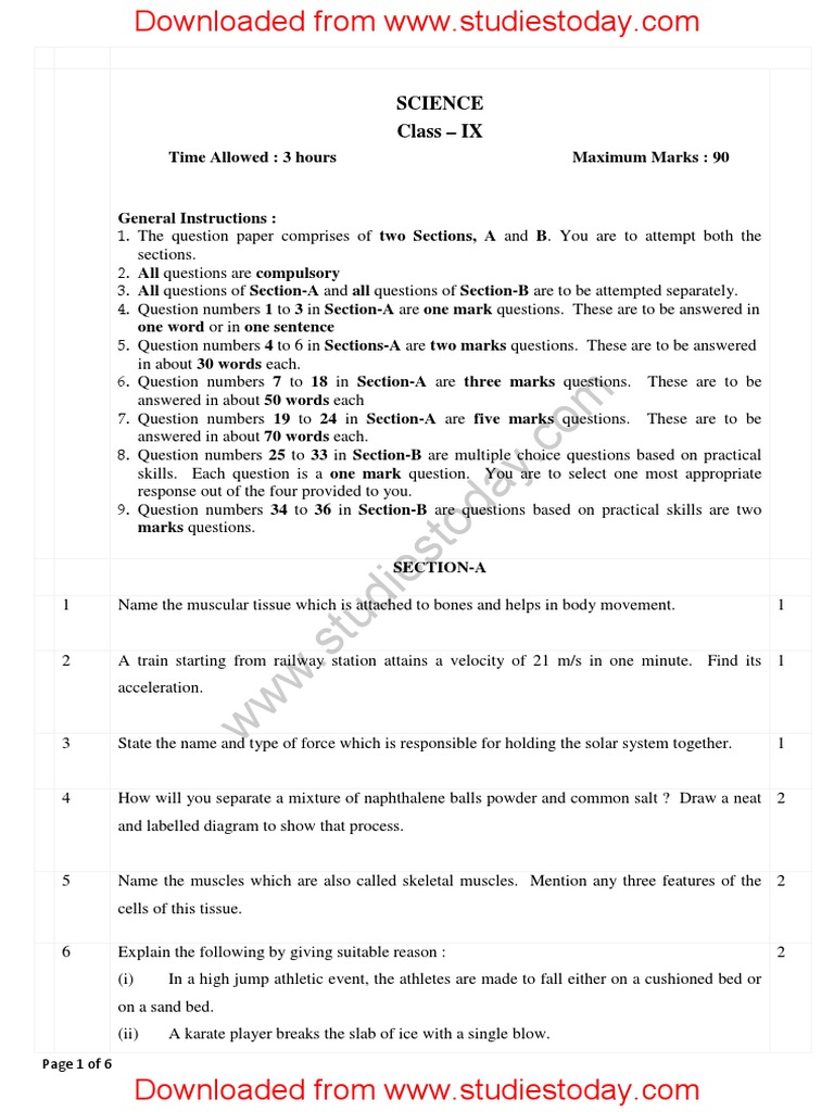 CBSE Class 9 Science Sample Paper Set C | PDF | Filtration | Solubility