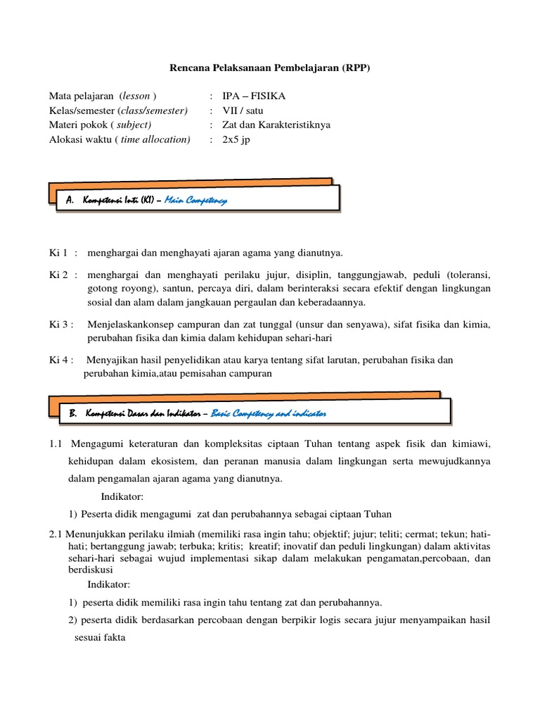 RPP Zat Dan Perubahan Wujud Zat | PDF