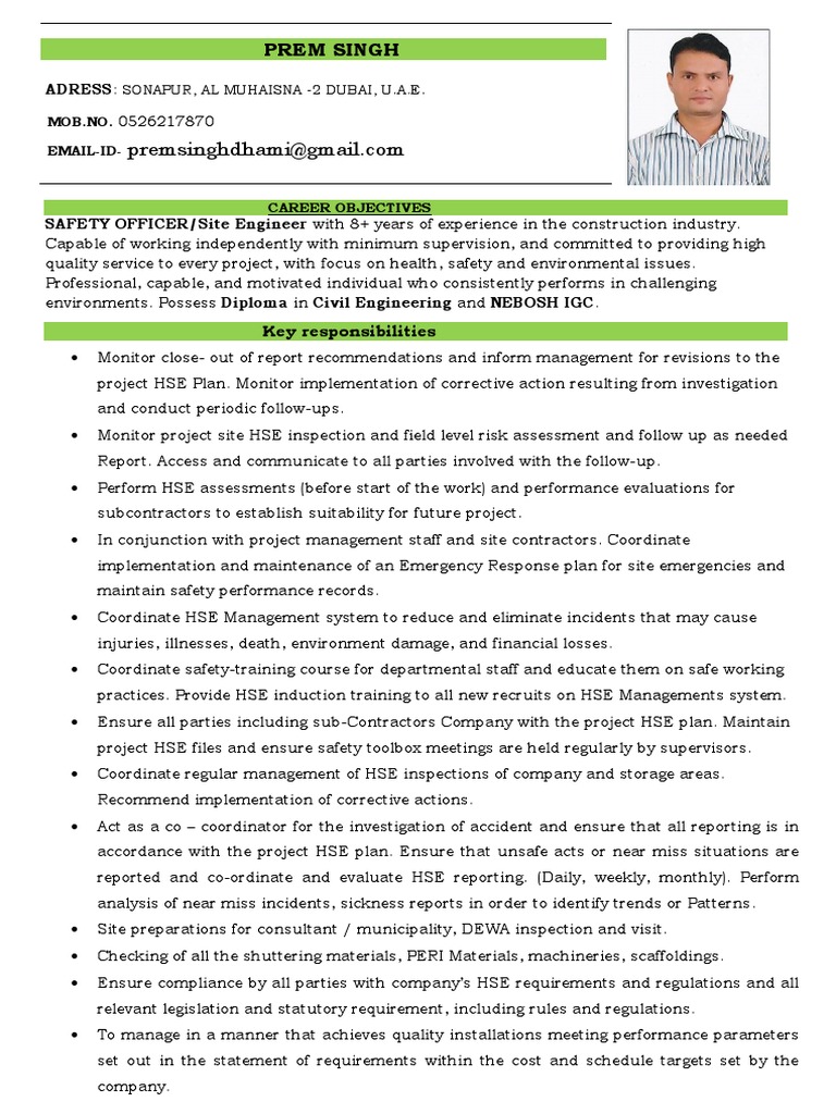 CV - Prem - Singh - Safety Officer PDF | PDF | Safety | Dubai