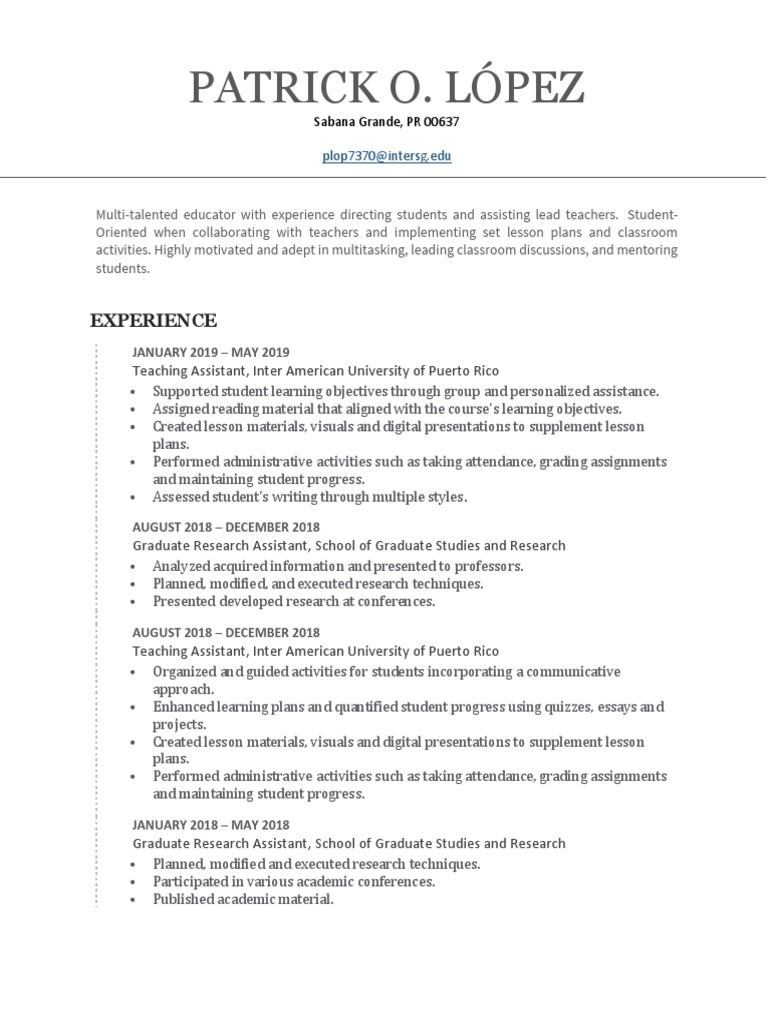 CV Patrick Lopez | PDF | English As A Second Or Foreign Language | Teachers