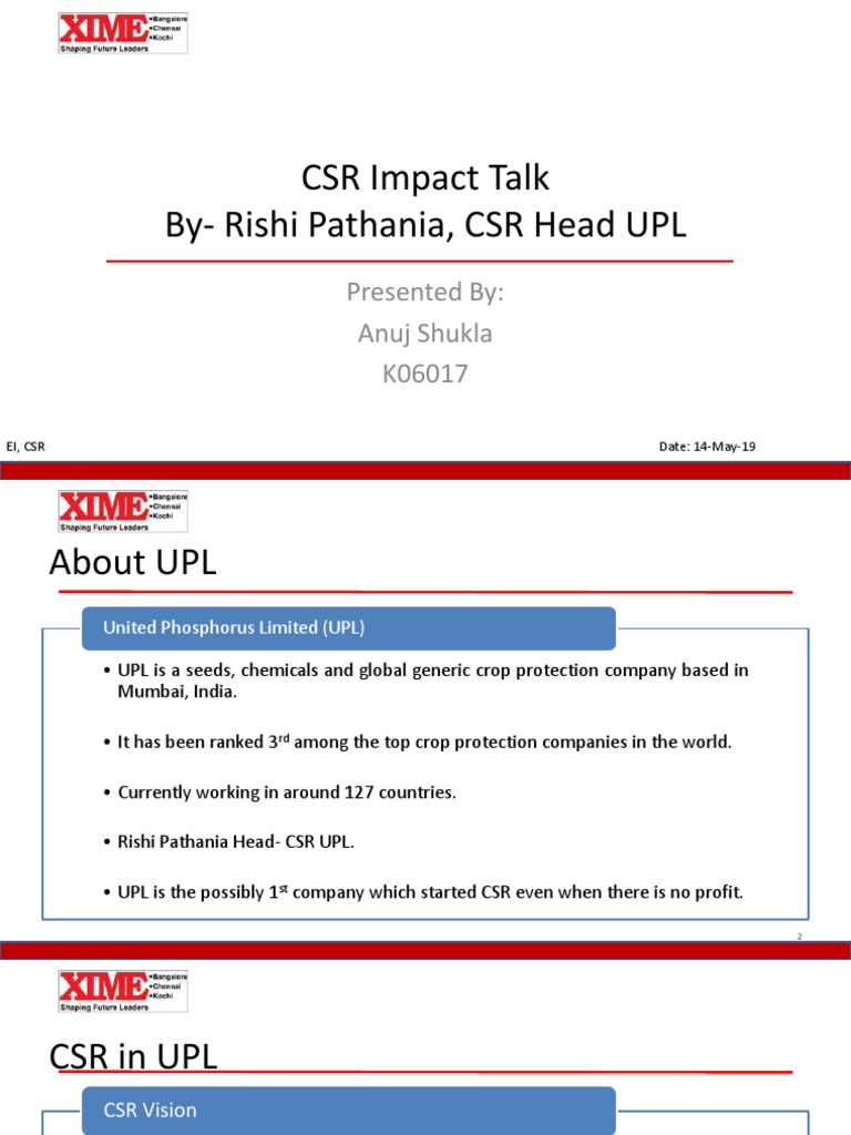 CSR Box Talk - Rishi Pathania (UPL) | PDF | Corporate Social ...