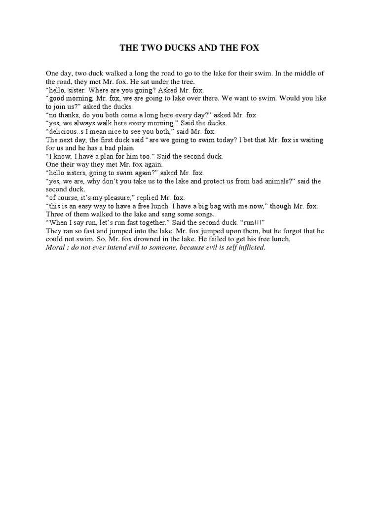 Cerita Bhs Inggris THE TWO DUCKS AND THE FOX (Fabel) | PDF | Language ...