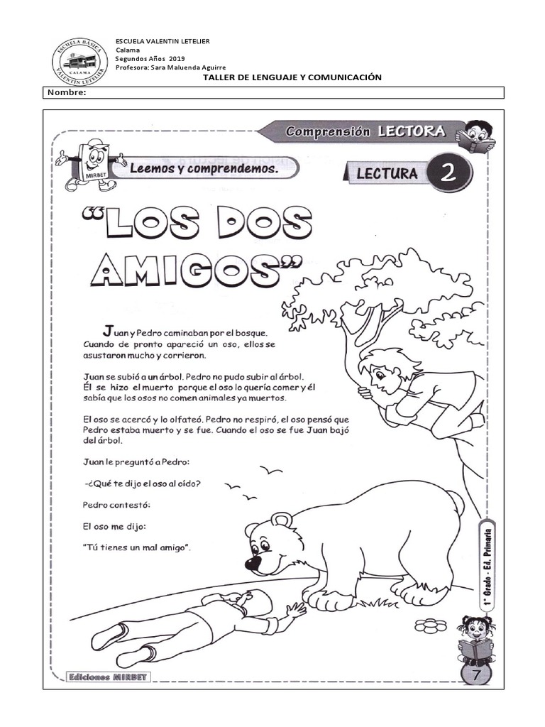 Lectura Comprensiva Los Dos Amigos | PDF