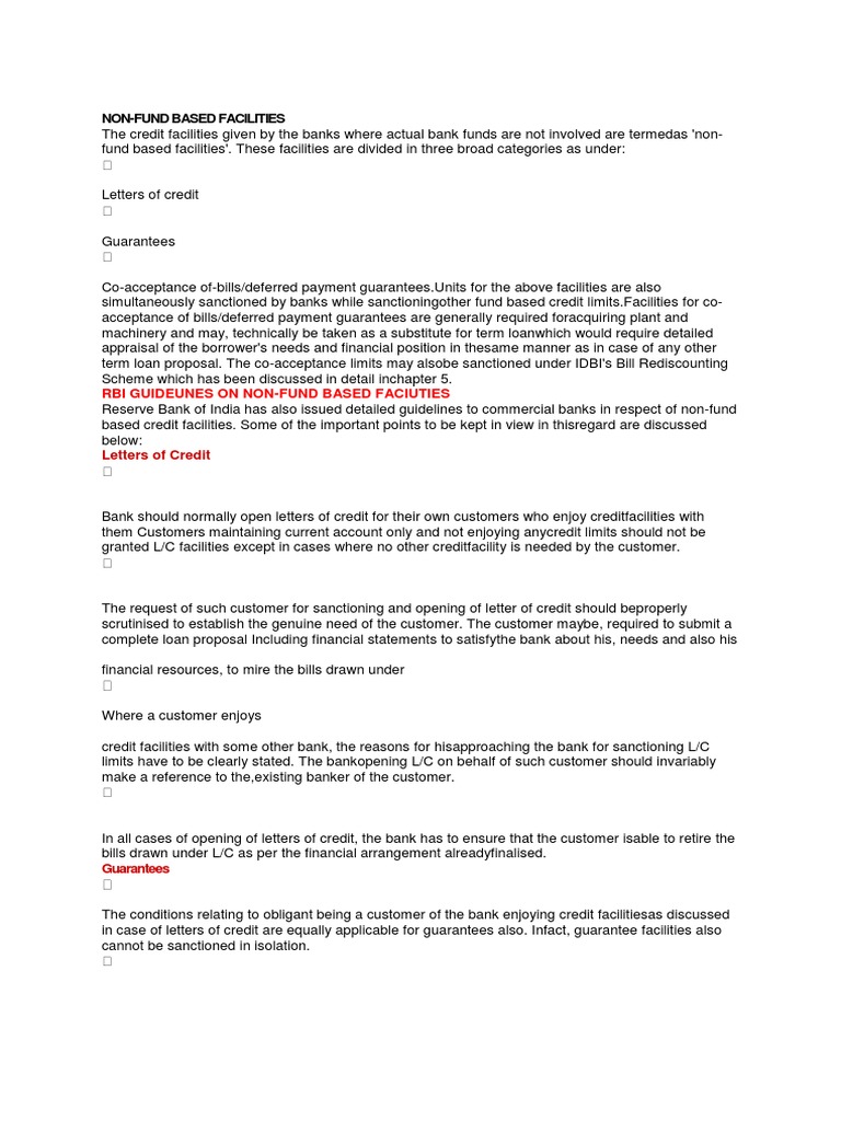 Non-Fund Credit Facilities Guide | PDF | Credit | Finance & Money ...