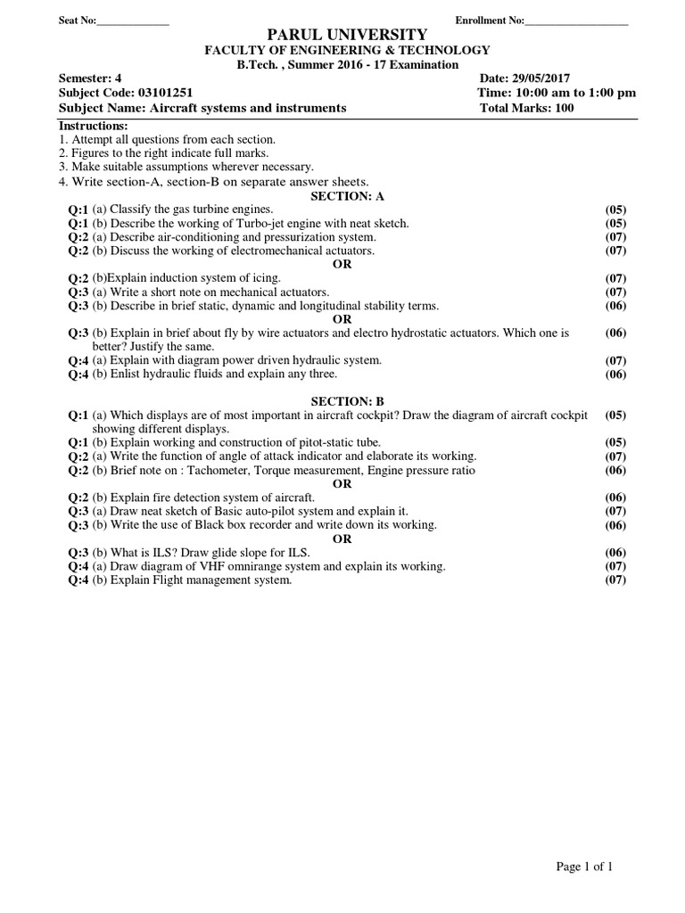 Write Section-A, Section-B On Separate Answer Sheets | PDF | Aircraft ...