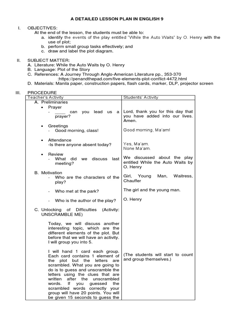 A Detailed Lesson Plan in English 9 | PDF | Plot (Narrative)