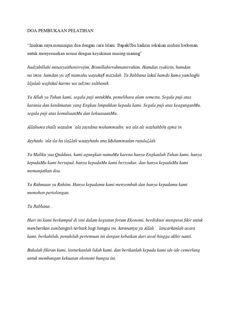 Doa Pembukaan Pelatihan | PDF | Agama & Spiritualitas