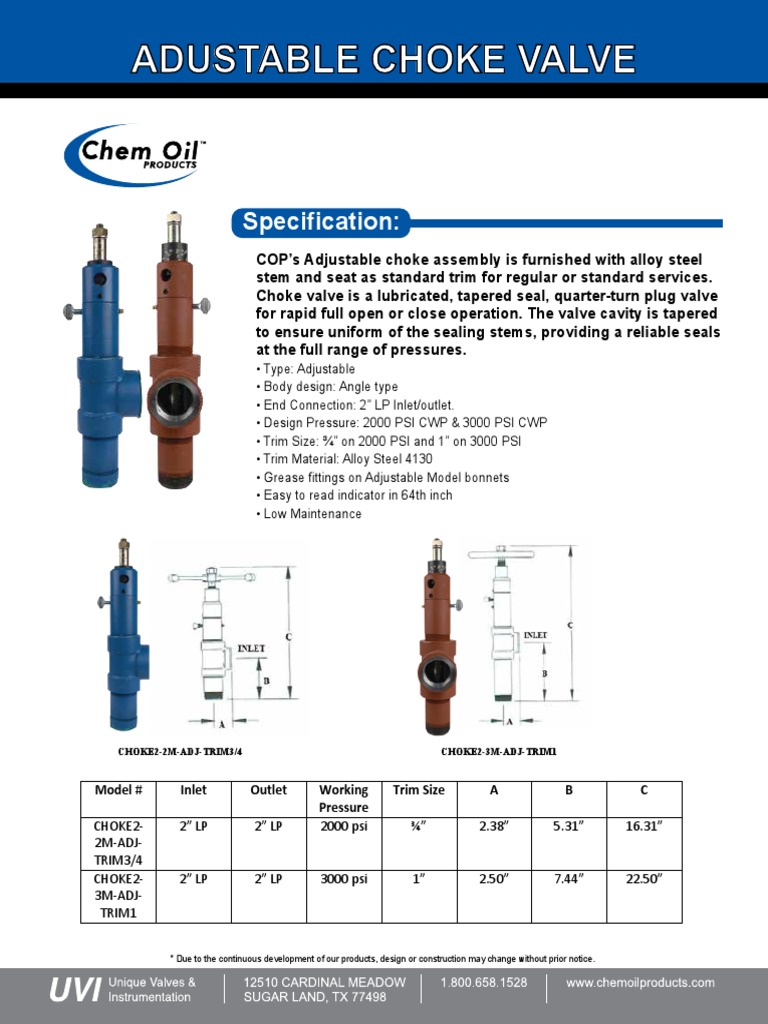 Adjustable Choke Valve PDF | PDF | Valve | Screw