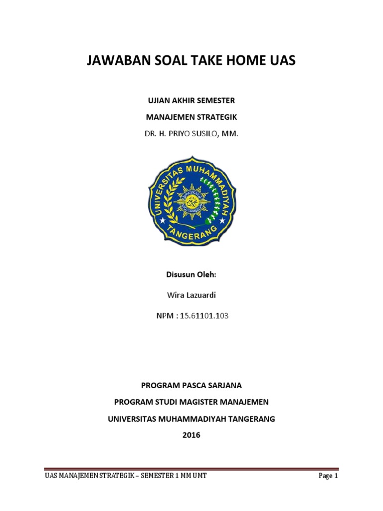 Contoh UAS Manajemen Strategik | PDF