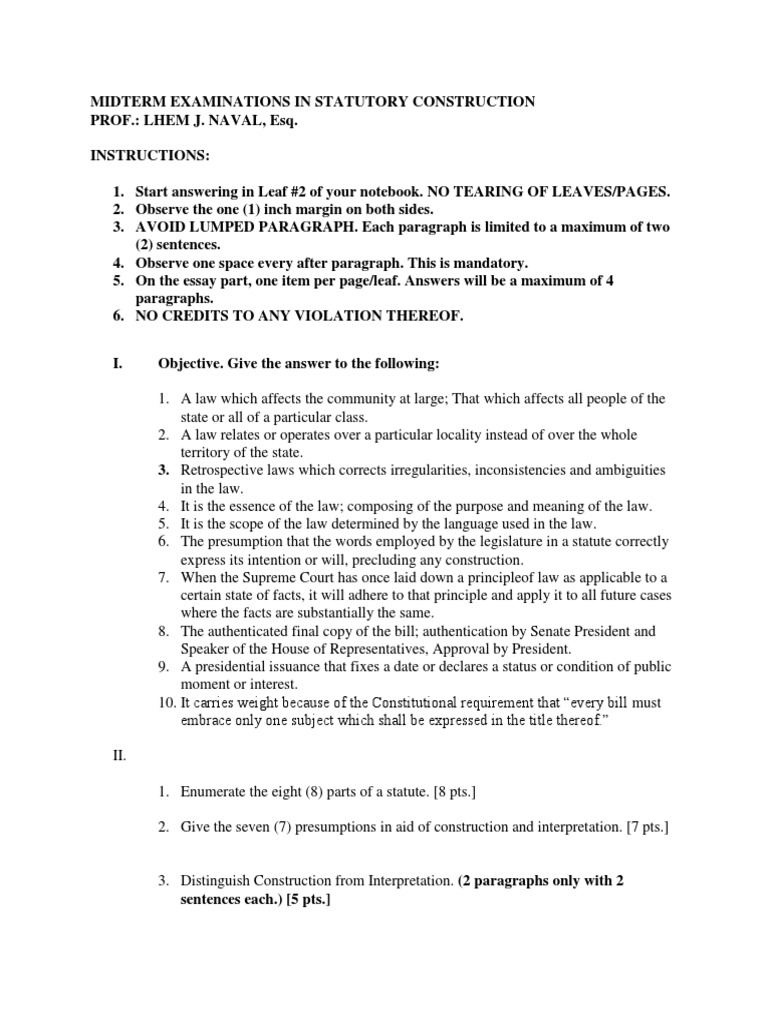 Midterm Exam Statcon | PDF | Statutory Interpretation | Judgment (Law)