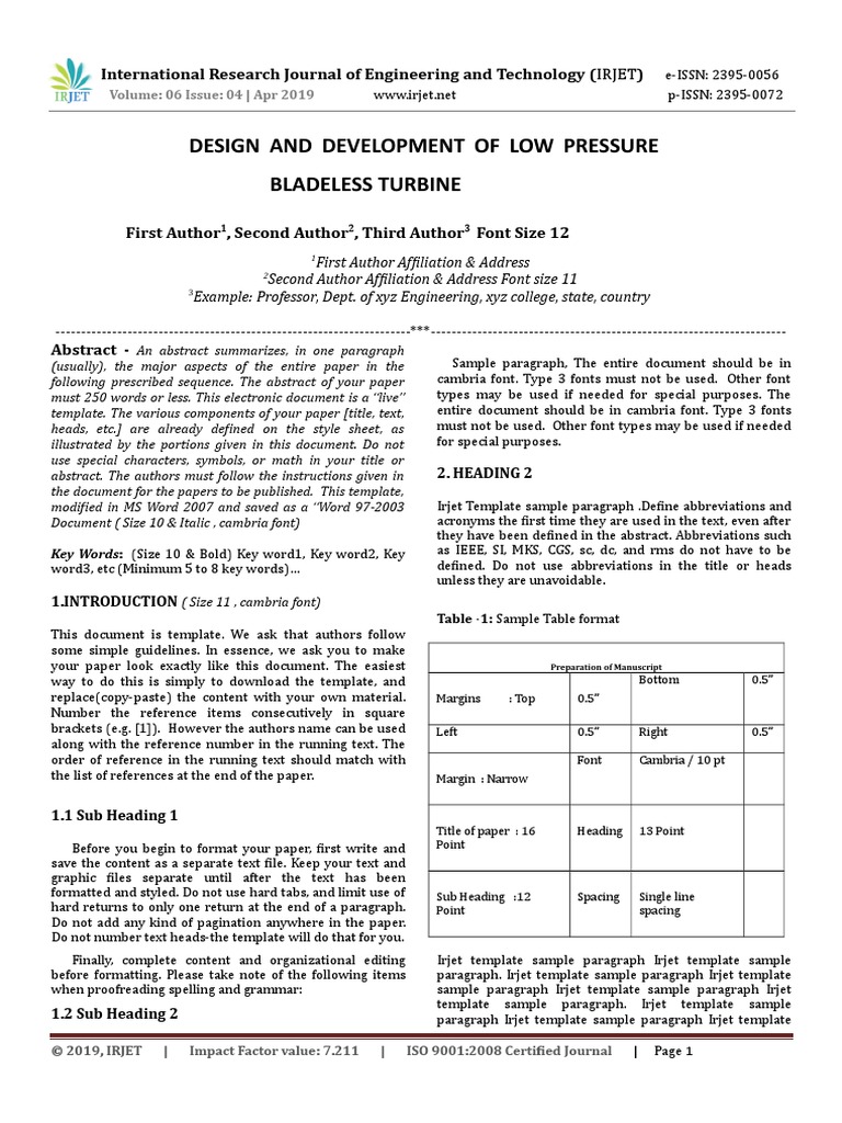 IRJET Manuscript Template | PDF | Document | Text File