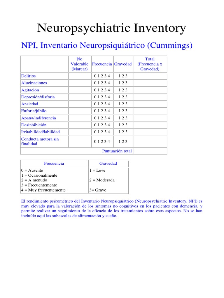 Neuropsychiatric Inventory: NPI, Inventario Neuropsiquiátrico (Cummings)
