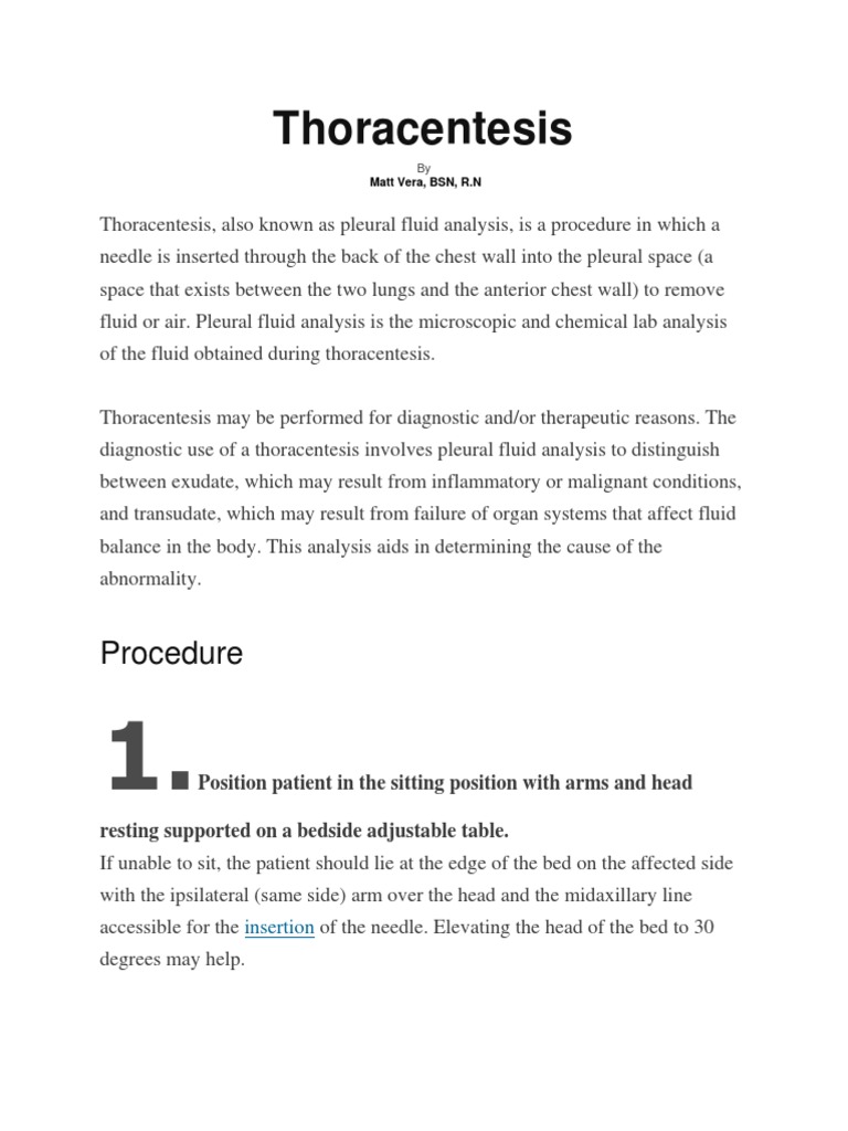 Thoracentesis Procedure Steps
