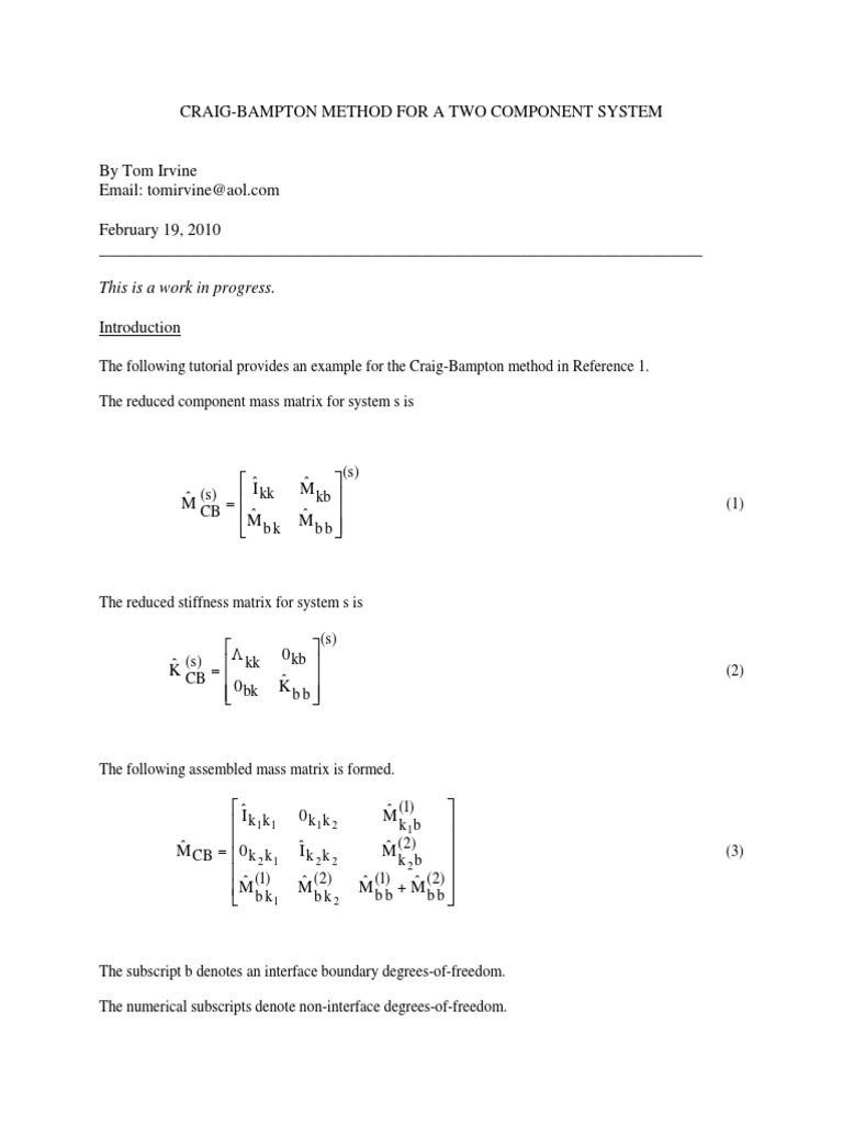 Craig-Bampton Method For A Two Component System: This Is A Work in Progress | PDF | Stiffness ...