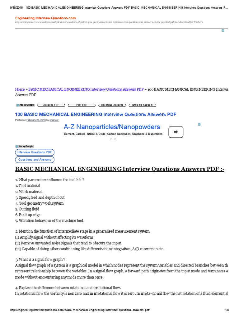 100 Basic Mechanical Engineering Interview Questions Answers PDF Basic Mechanical Engineering ...