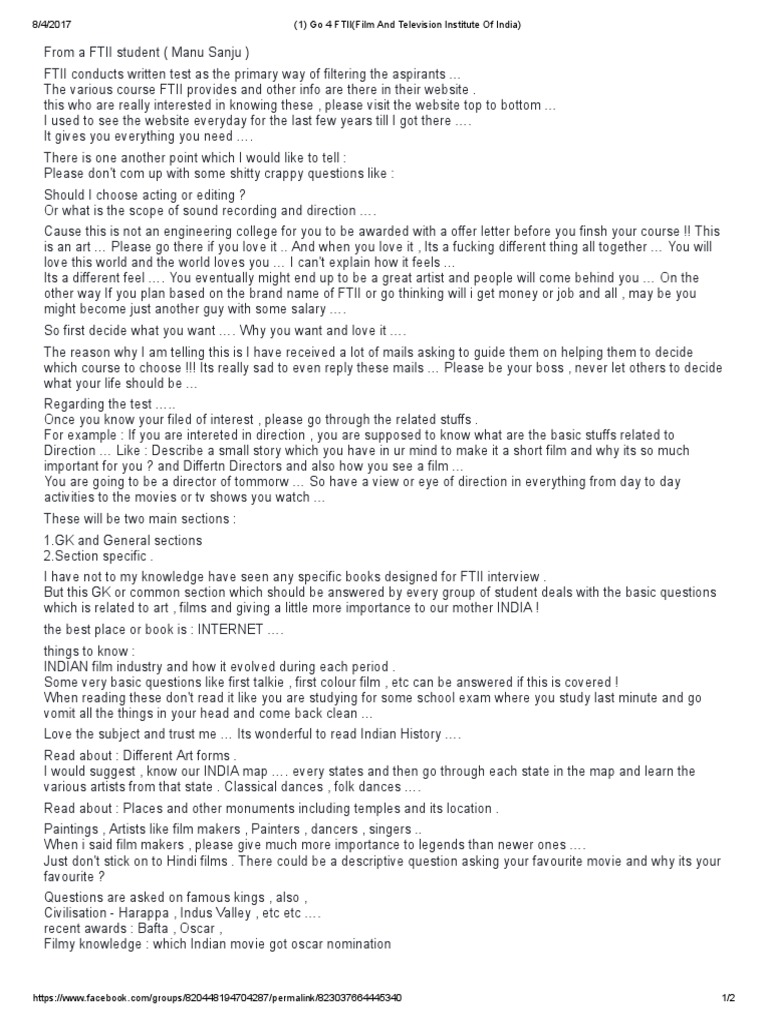 Aspiring FTII Students Guide | PDF