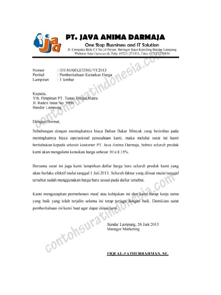 Contoh Surat Eksternal Dan Internal | PDF