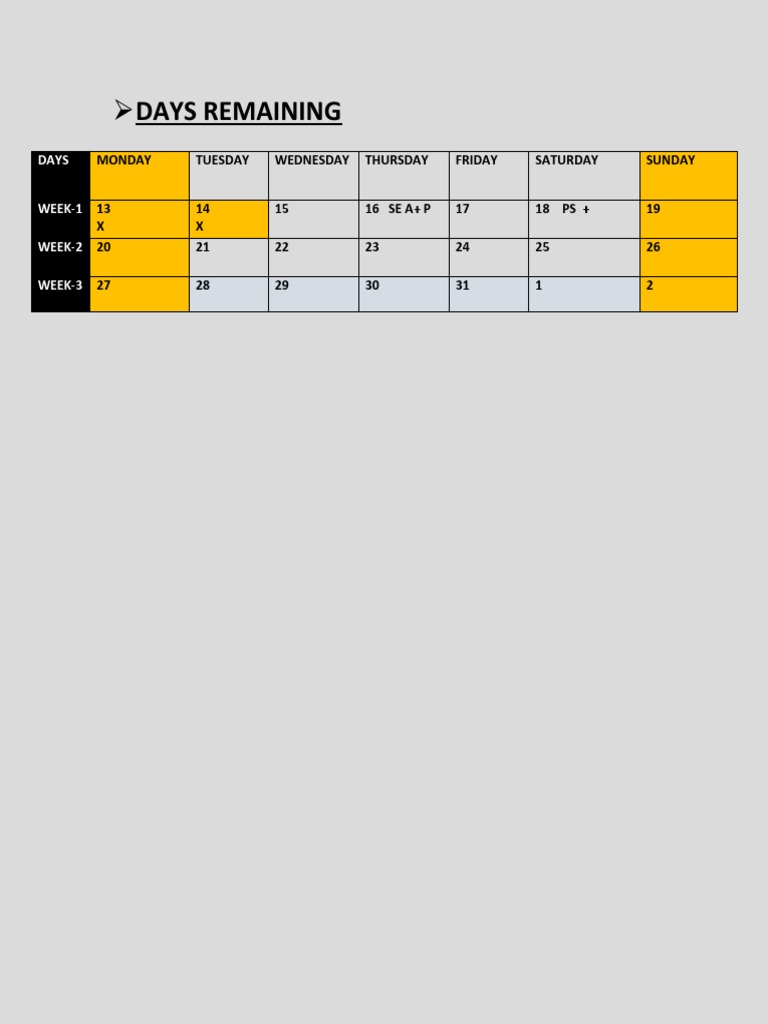 Weekly Countdown Calendar | PDF