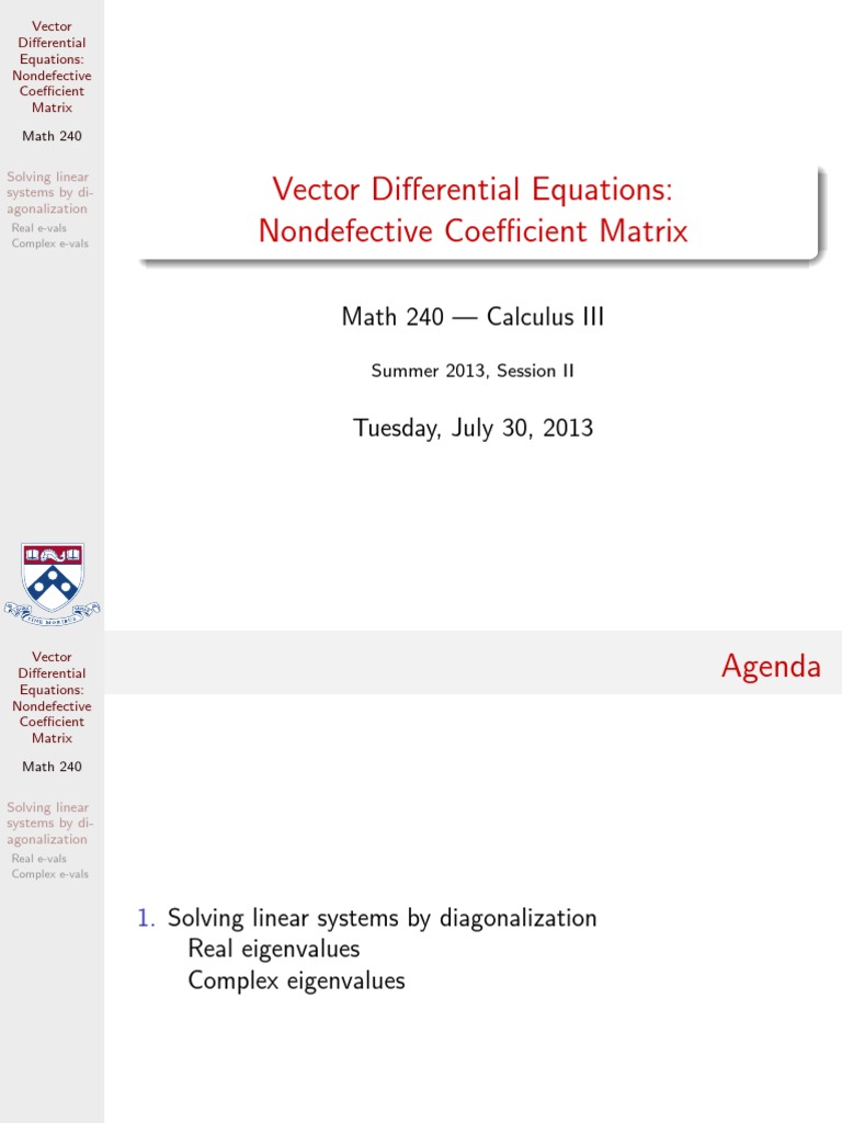 Vector Differential Equations: Nondefective Coefficient Matrix | PDF ...