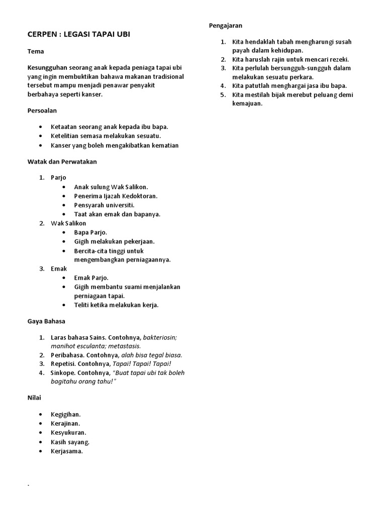 Cerpen Legasi Tapai Ubi | PDF