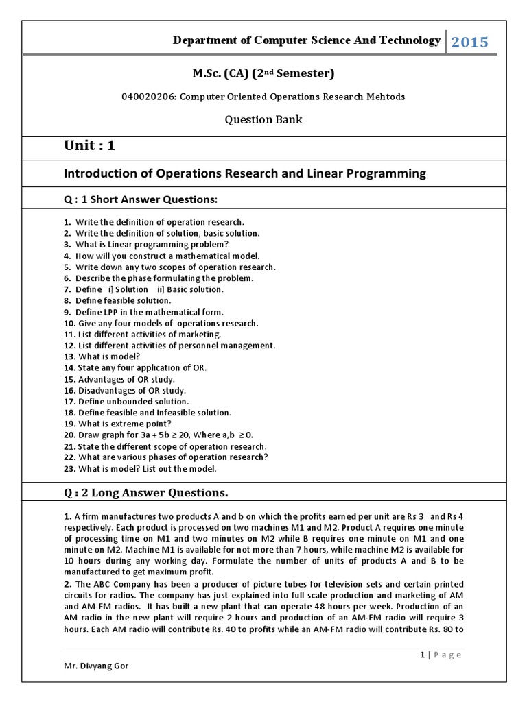 Graphical Solutions in Linear Programming | PDF | Linear Programming ...