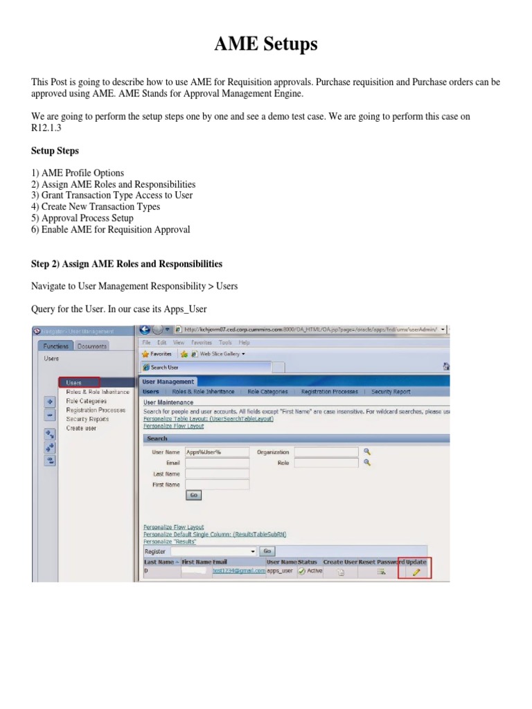 AME Setup for Requisition Approvals | PDF | Database Transaction | Databases