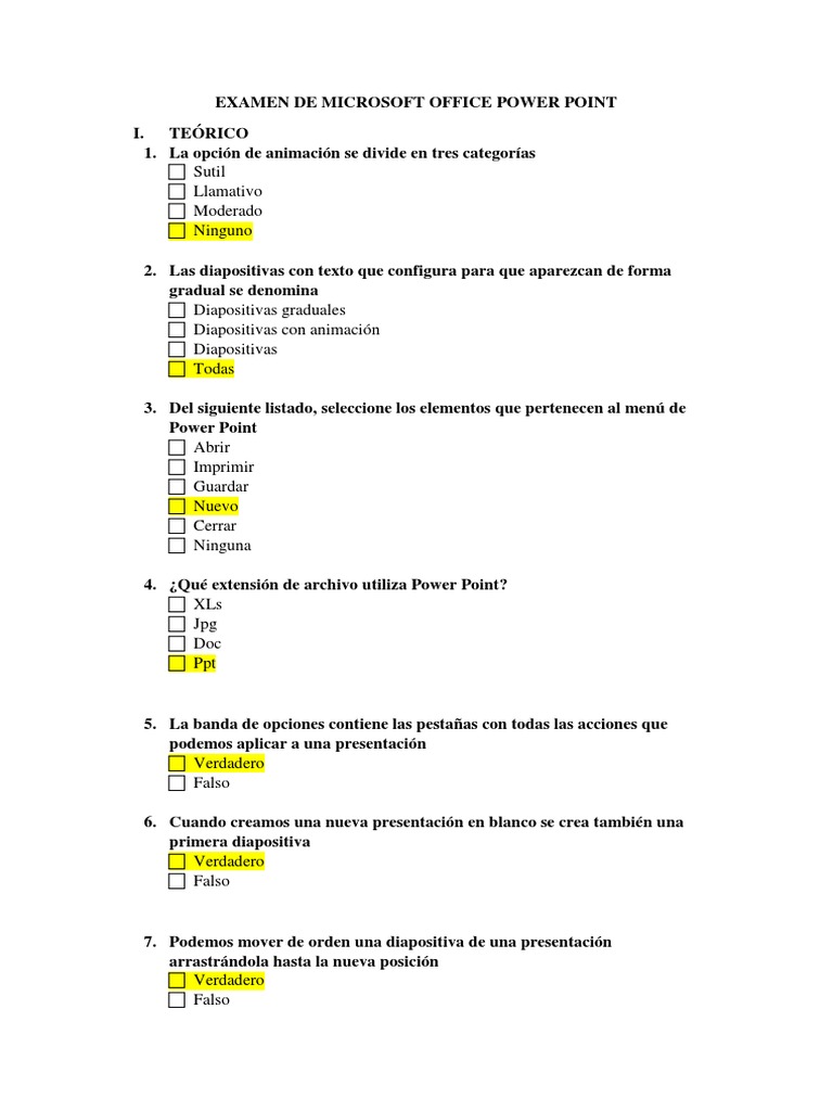 Examen de Microsoft Office Power Point | PDF | Microsoft PowerPoint ...