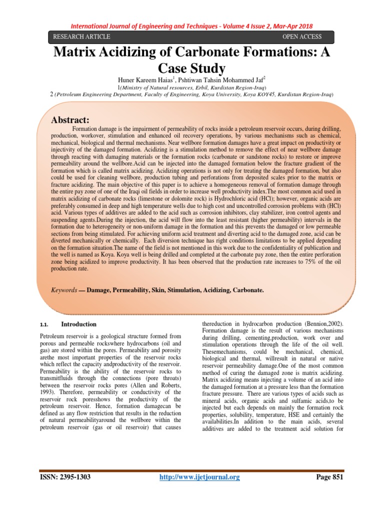 Matrix Acidizing of Carbonate Formations: A Case Study: Abstract | PDF ...